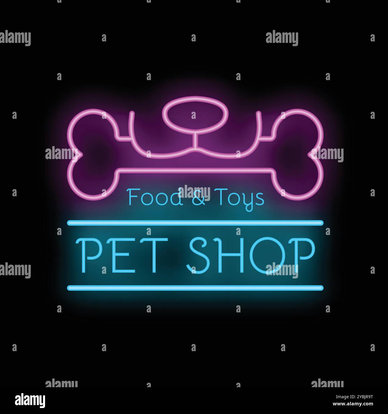Glowing neon sign with a dog bone design, advertising a pet shop that ...