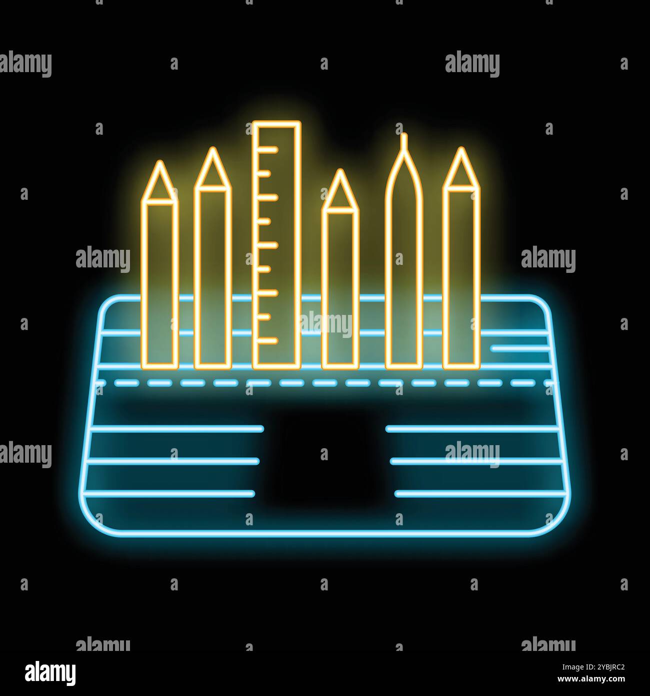 Glowing neon pencil icon on hi-res stock photography and images - Alamy