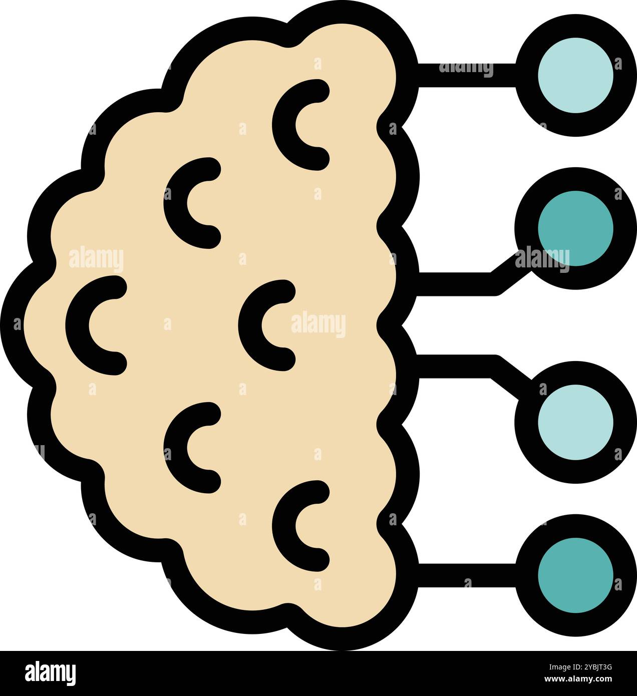 Vector icon of a brain sending signals, representing a neural network and its complex processes ...