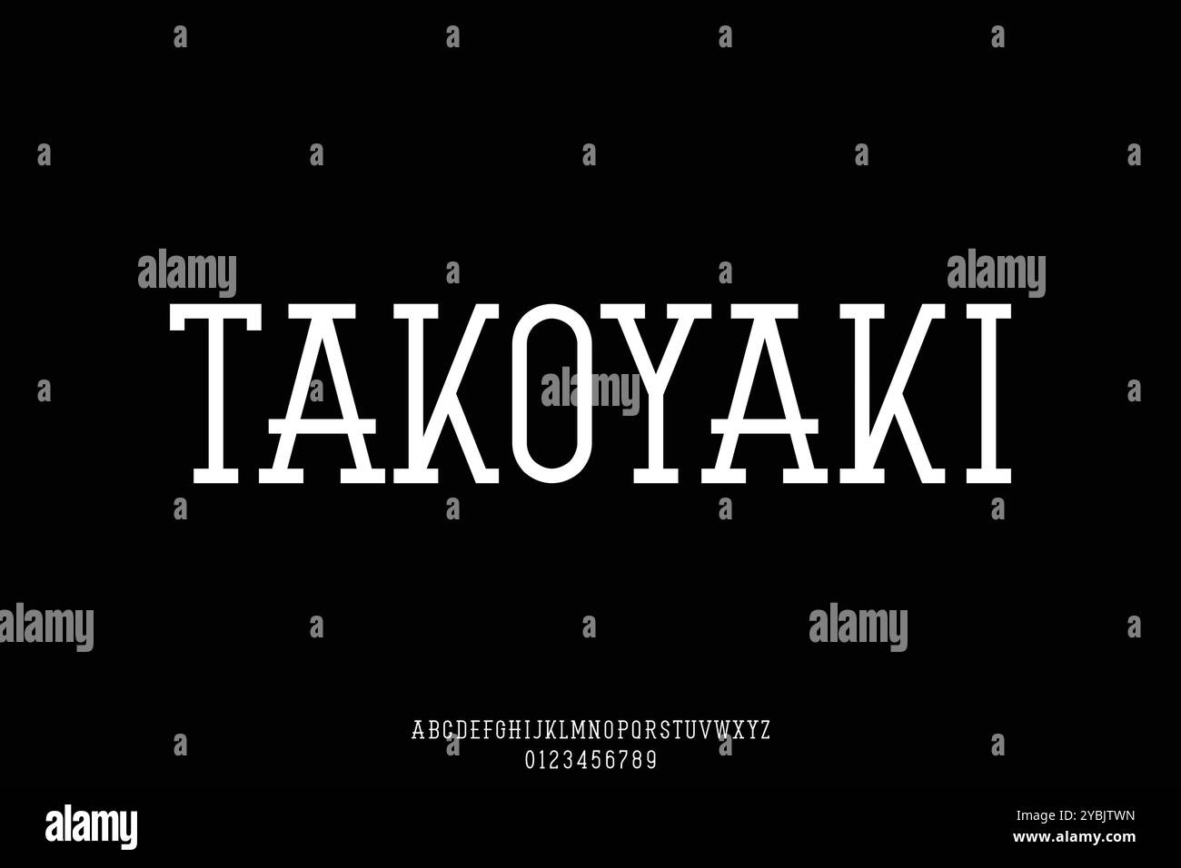 Decorative slab serif alphabet display font vector. Asian food typeface ...
