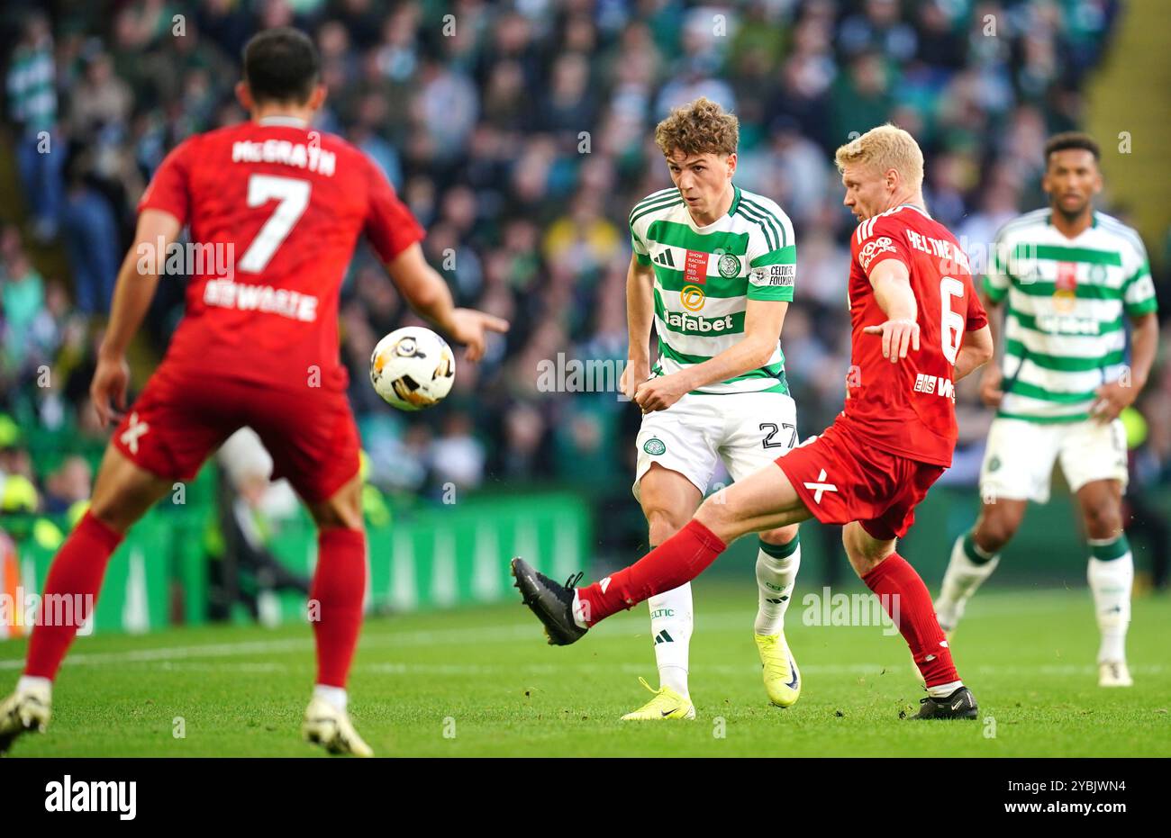Celtic's Arne Engels (centre) in action during the William Hill ...