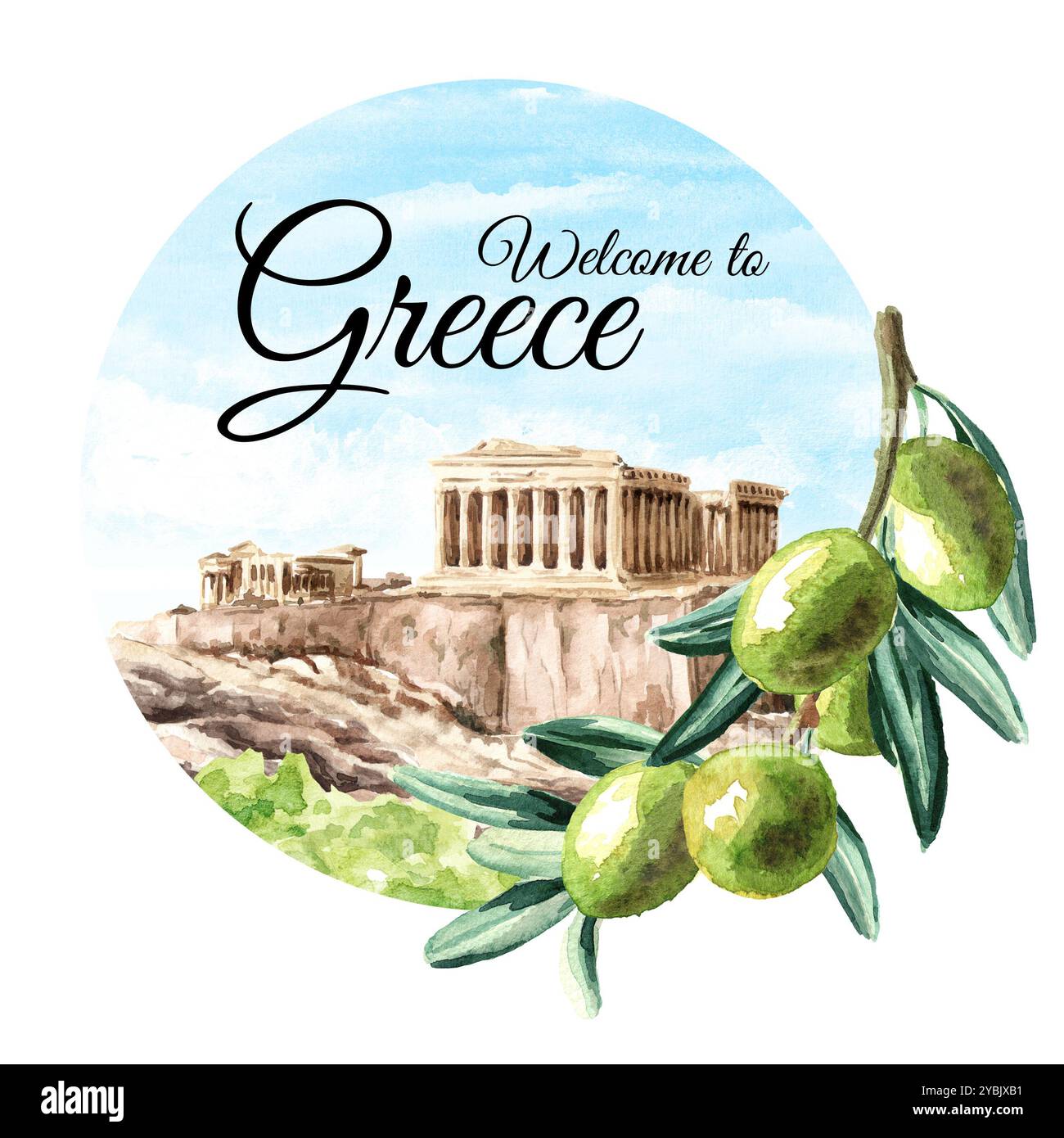 Olive Branch and Acropolis, Athens, symbol of Greece. Welcome to Greece ...
