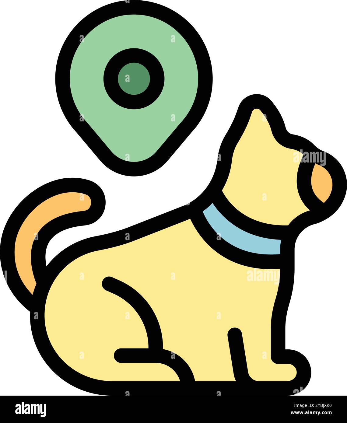 Dog is wearing a collar with a location pin above its head, symbolizing ...