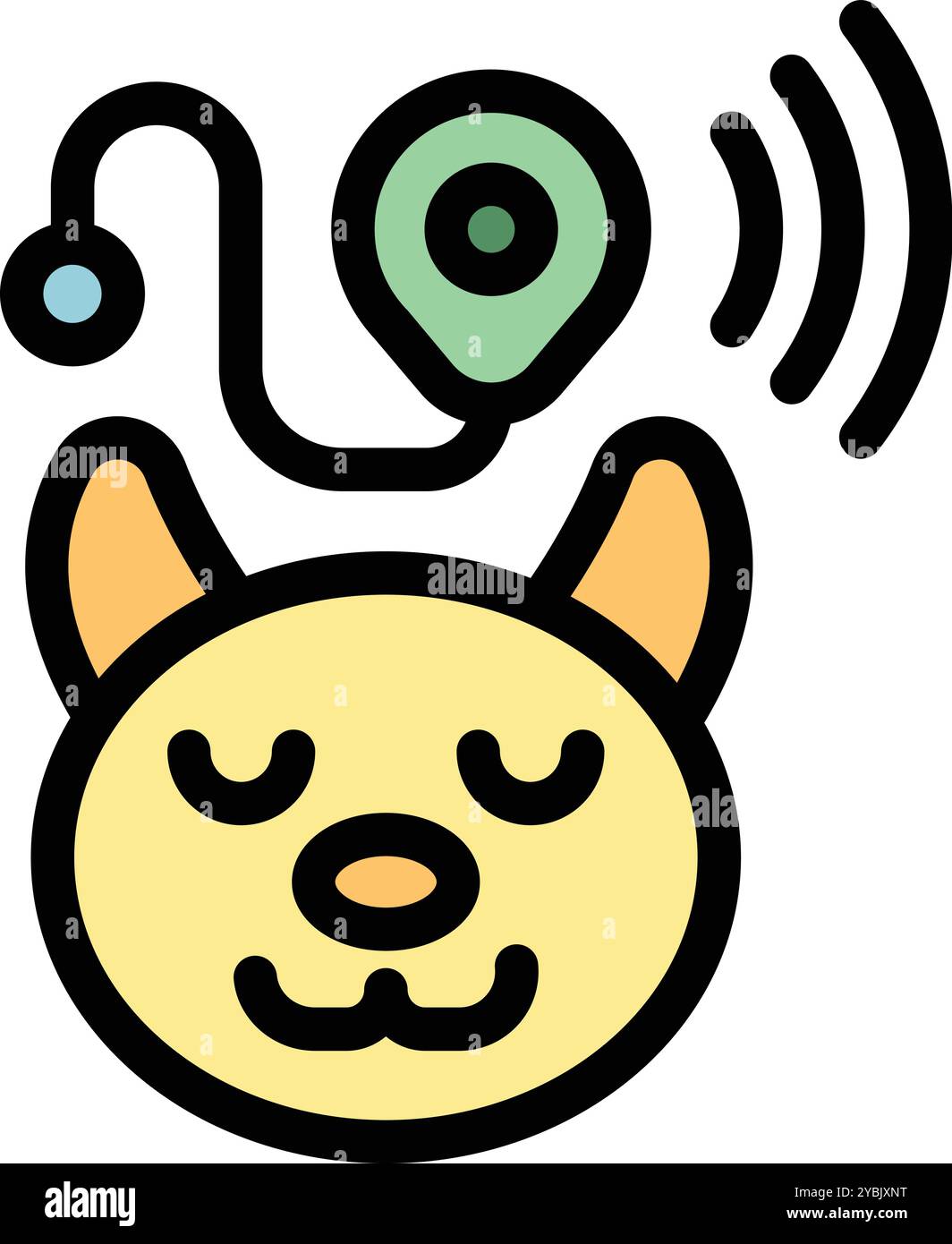 Cartoon cat wearing a gps tracker sending its location to its owner ...