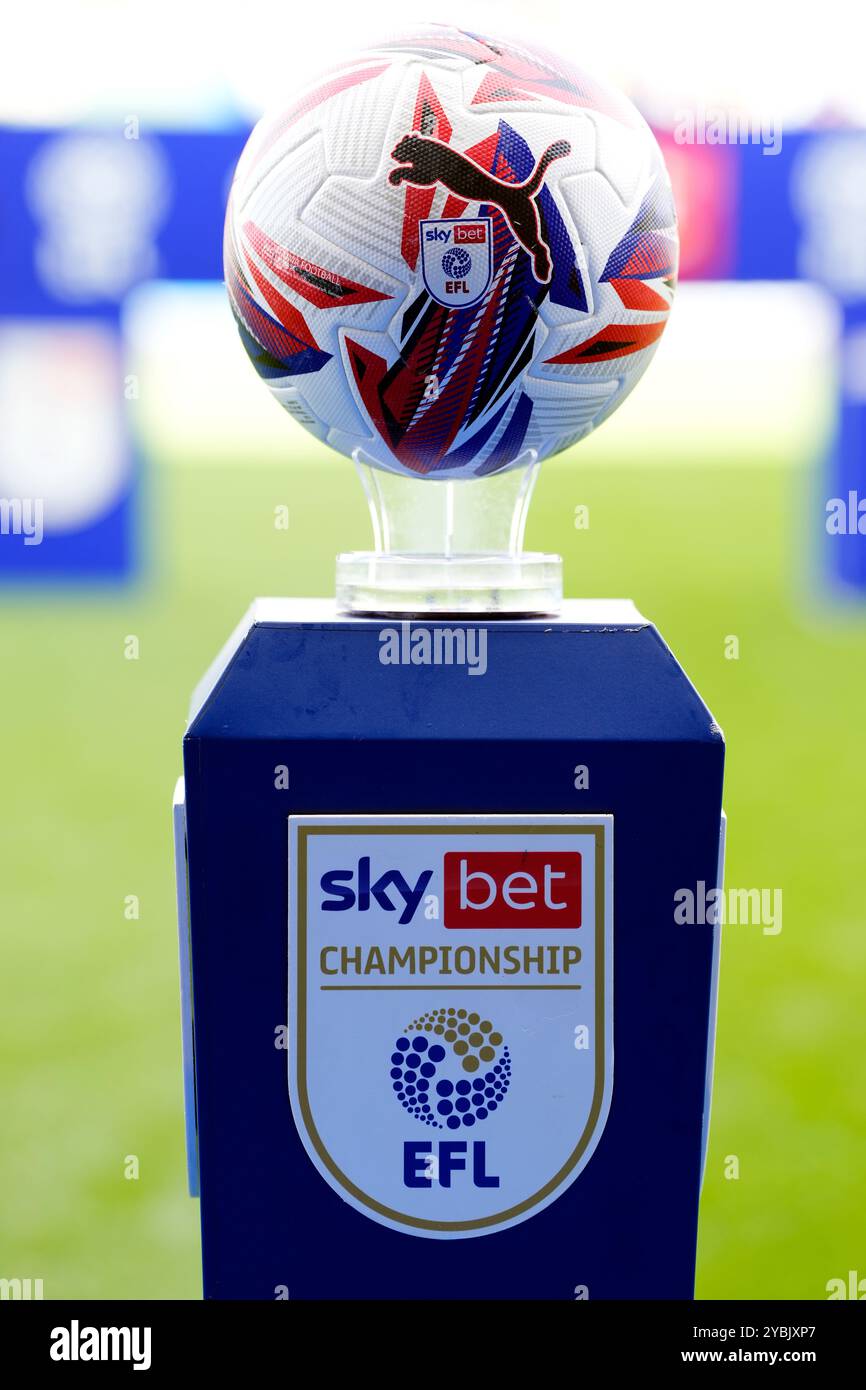 A Puma match ball on a plinth during the Sky Bet Championship match at ...