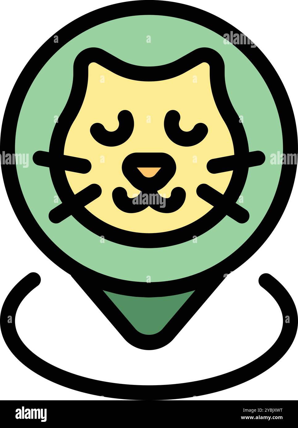 Green pin pointing the location of a cat sitting with its eyes closed ...