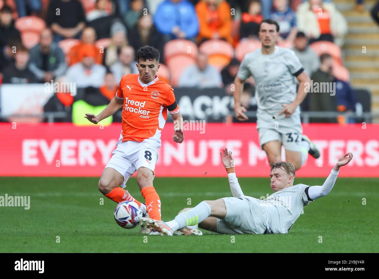 Albie Morgan of Blackpool is tackled during the Sky Bet League 1 match ...