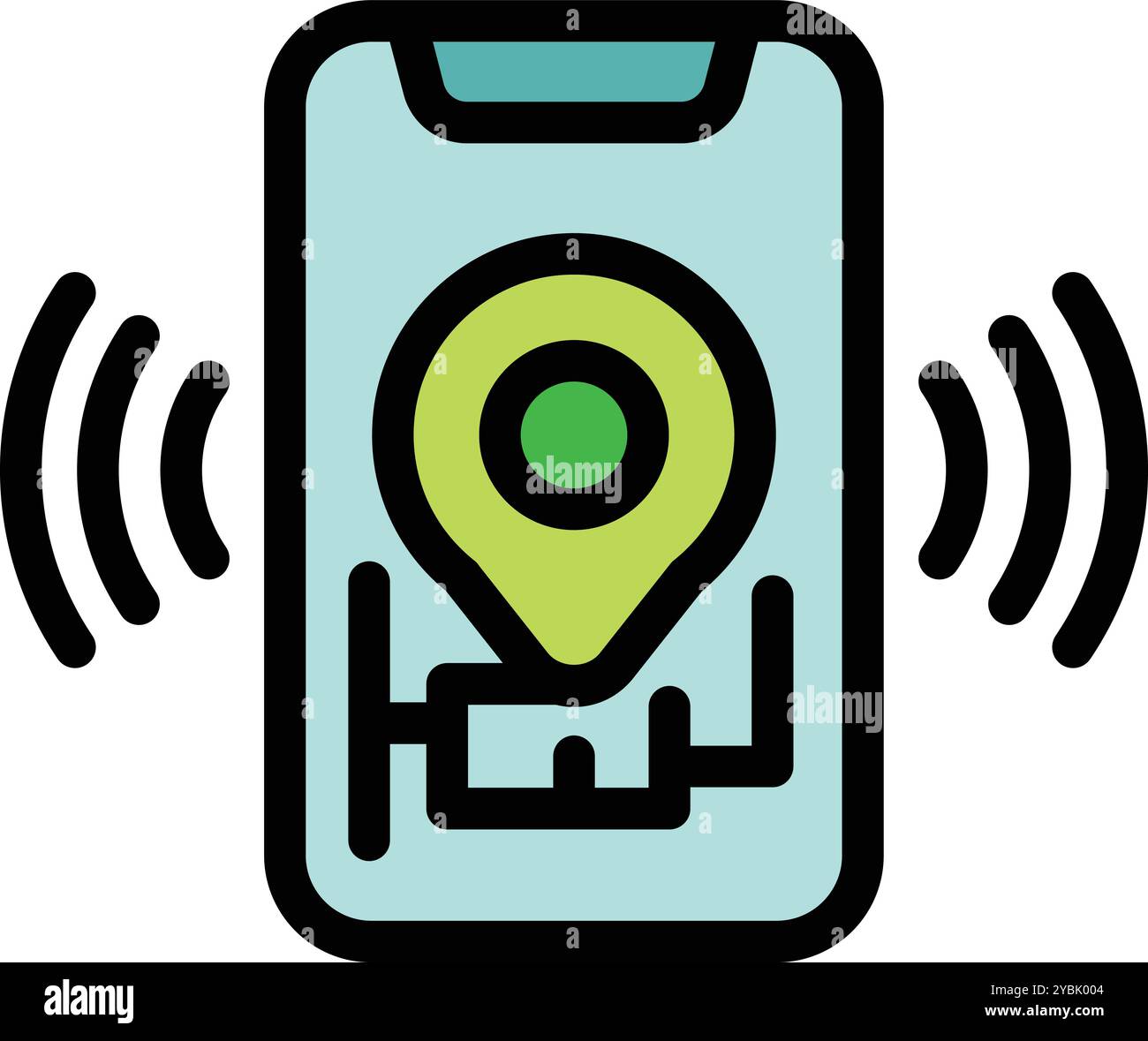 Smartphone displaying a map with location tracking icon and wifi signal ...