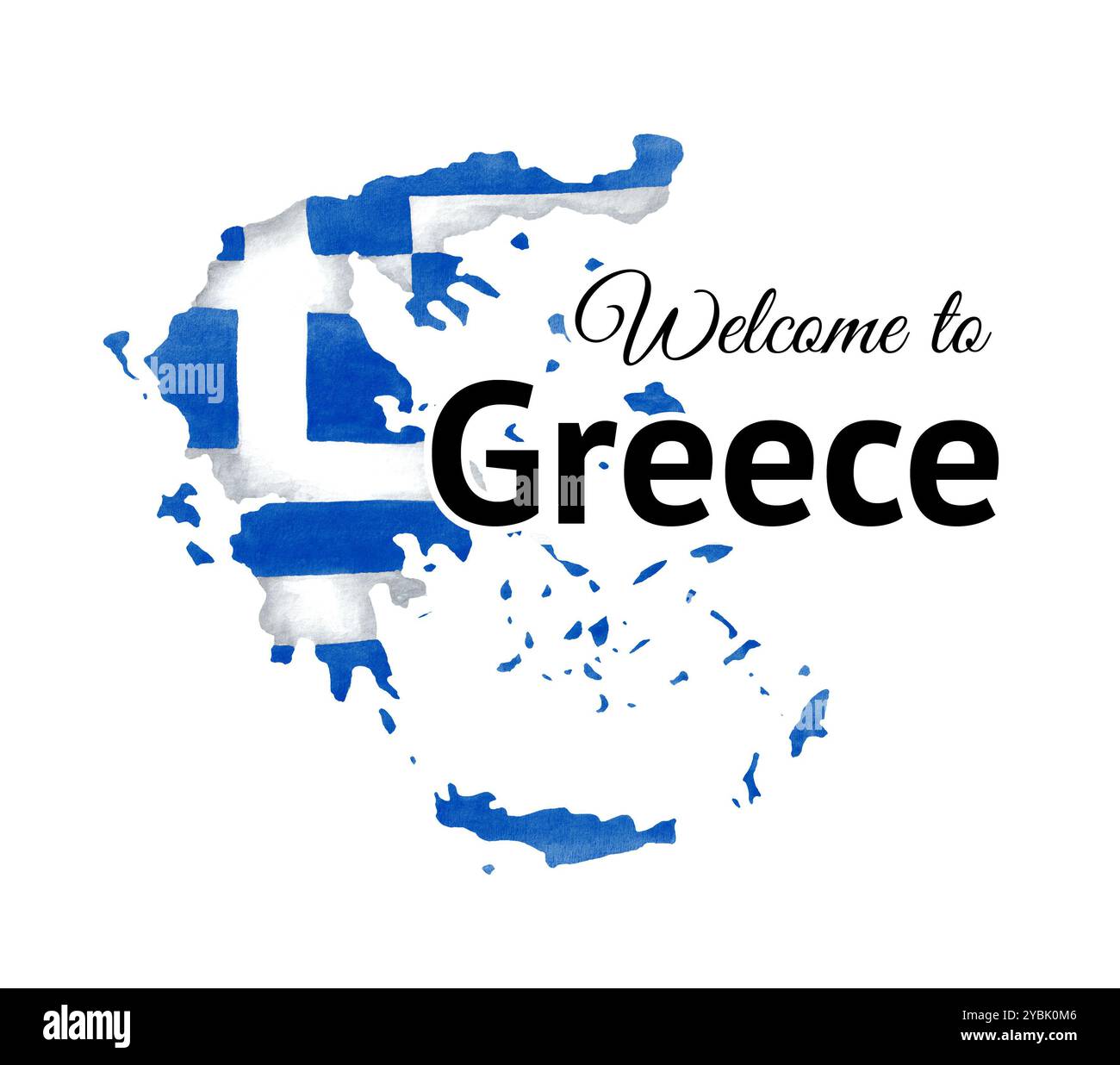 Welcome to Greece card. Flag, symbol. Hand drawn watercolor ...