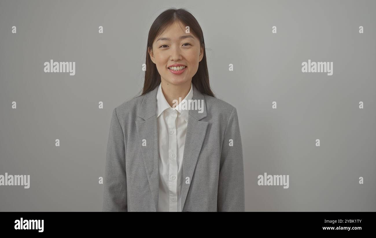 A professional young asian woman in business attire poses confidently ...