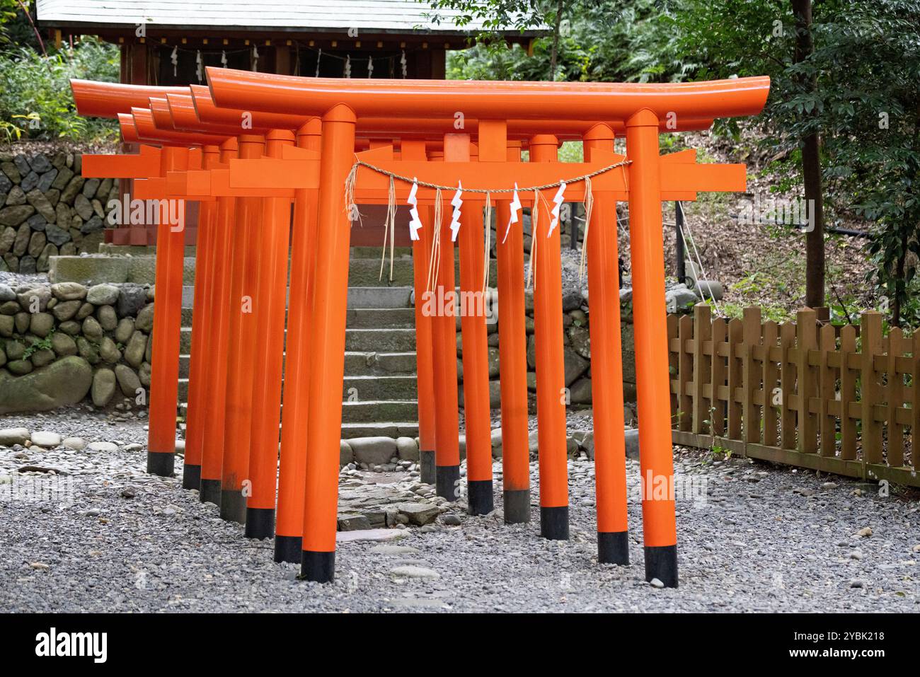 Group of red Torii gates at the Kunozan Toshogu Shrine dedicated to the ...