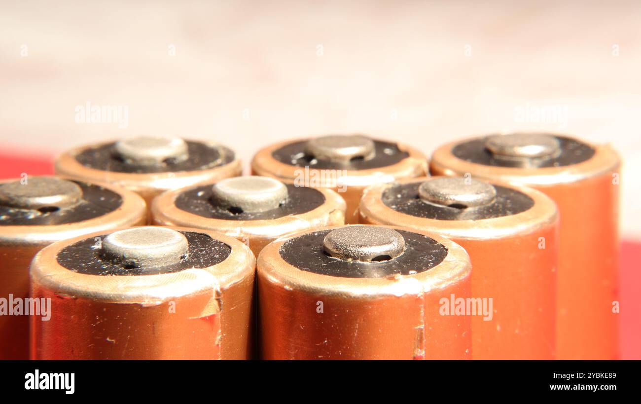 Close up group of Rechargeable batteries side view. Energy concepts ...