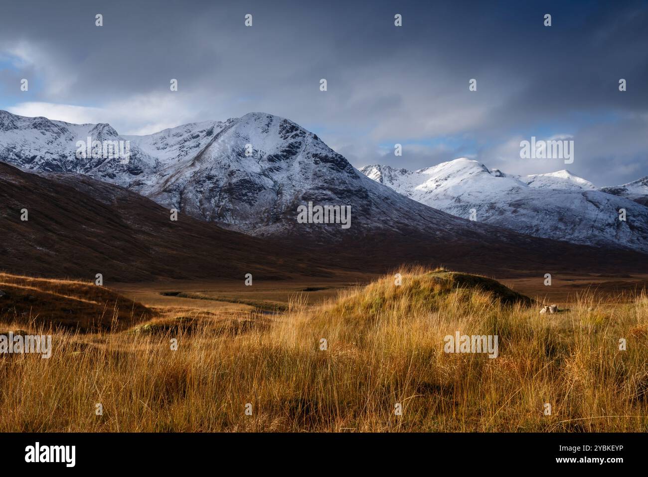 Scottish landscape. Cluanie. The hills covered with the first snow and ...