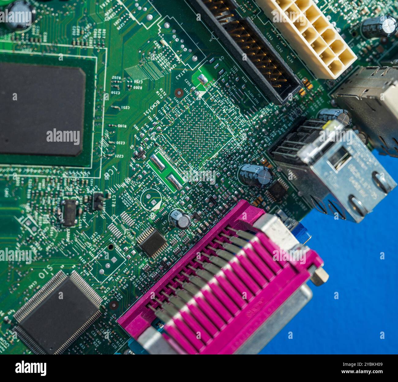 The close-up of the electronic circuit board with the processor pc ...