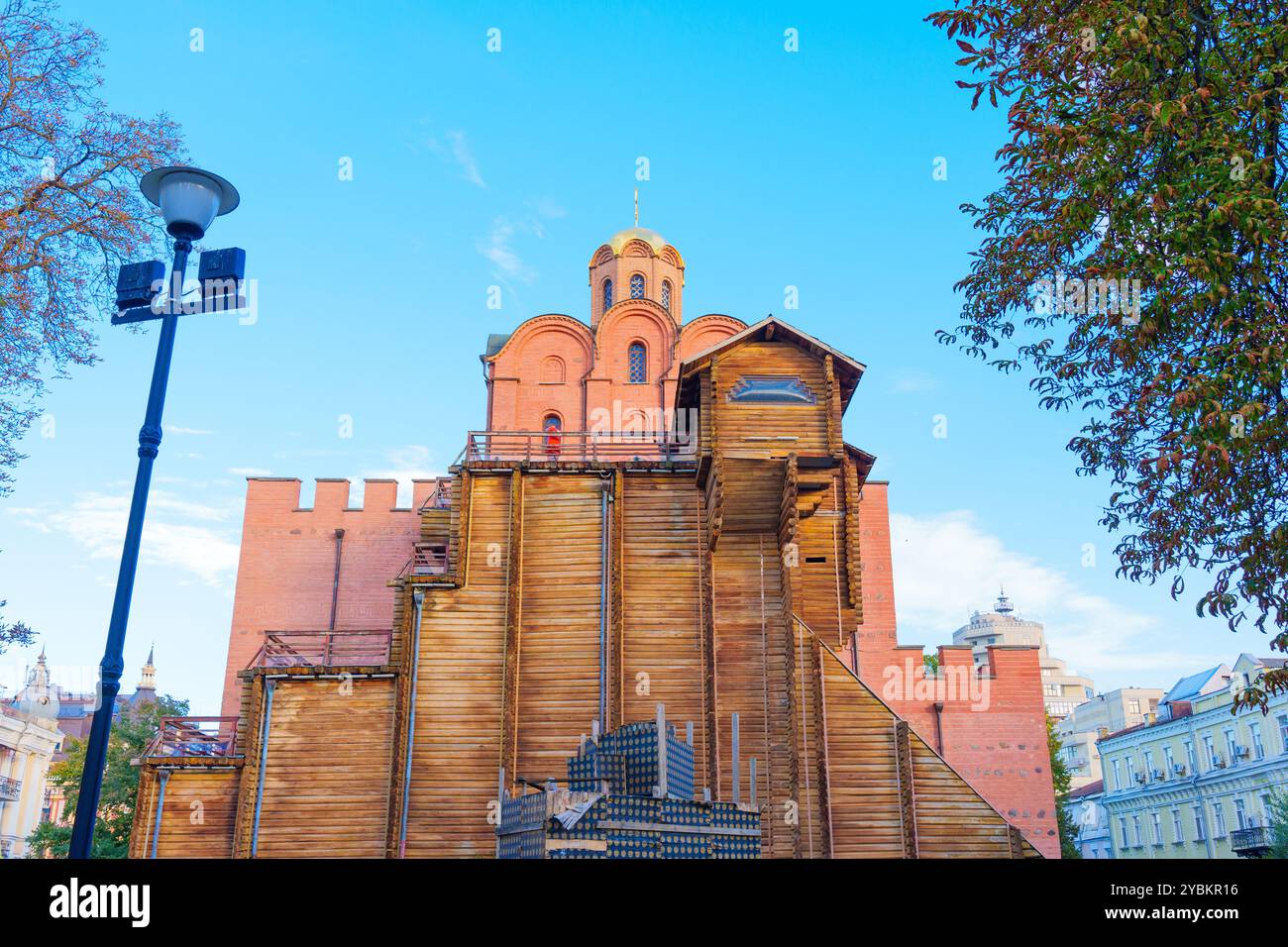 Impressive view of The Golden Gate structure with golden domes and ...