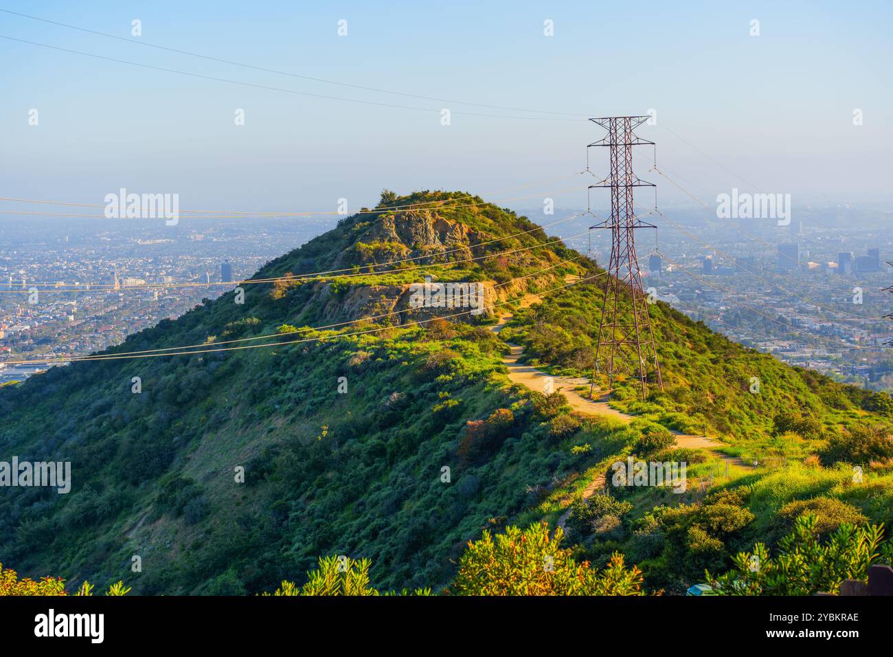 Scenic landscape of Runyon Canyon Park featuring a hill and power ...