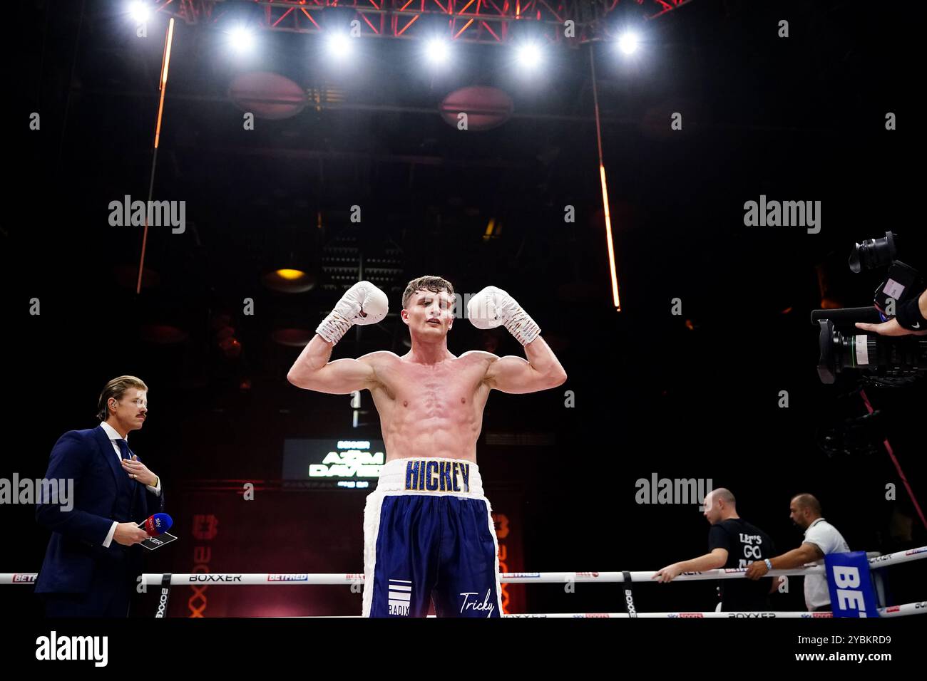 Sam Hickey celebrates after winning the Middleweight bout against John ...