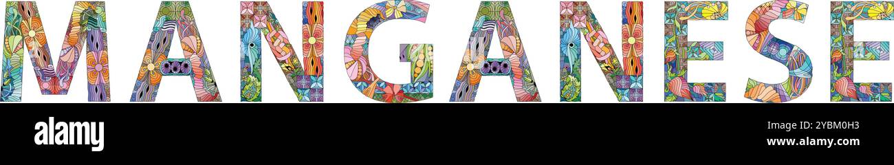 Hand-painted art design. Hand drawn illustration word MANGANESE for t ...