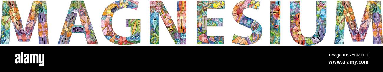 Hand-painted art design. Hand drawn illustration word MAGNESIUM for t ...