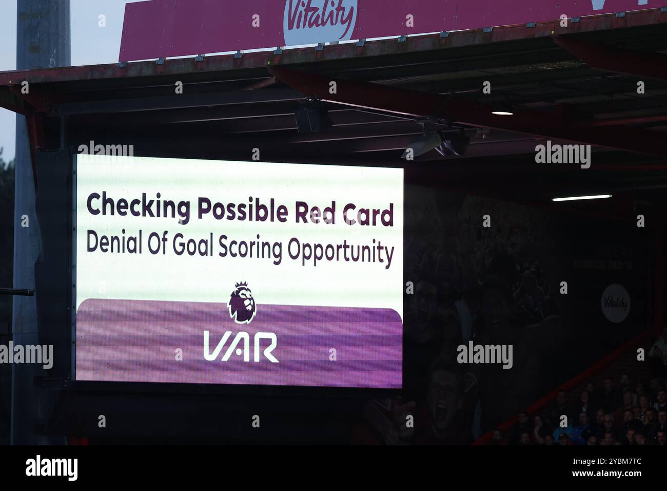 The big screen showing VAR checking a possible red card for Arsenal's ...
