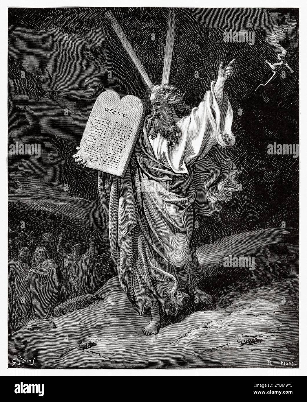 Moses went down from Mount Sinai carrying the Ten Commandments. Old ...