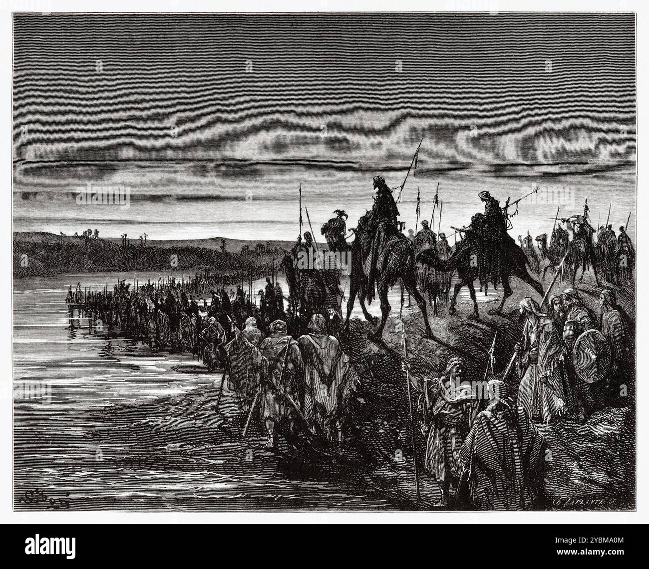 The Hebrew tribes enter Canaan over the Jordan River. Old Testament ...