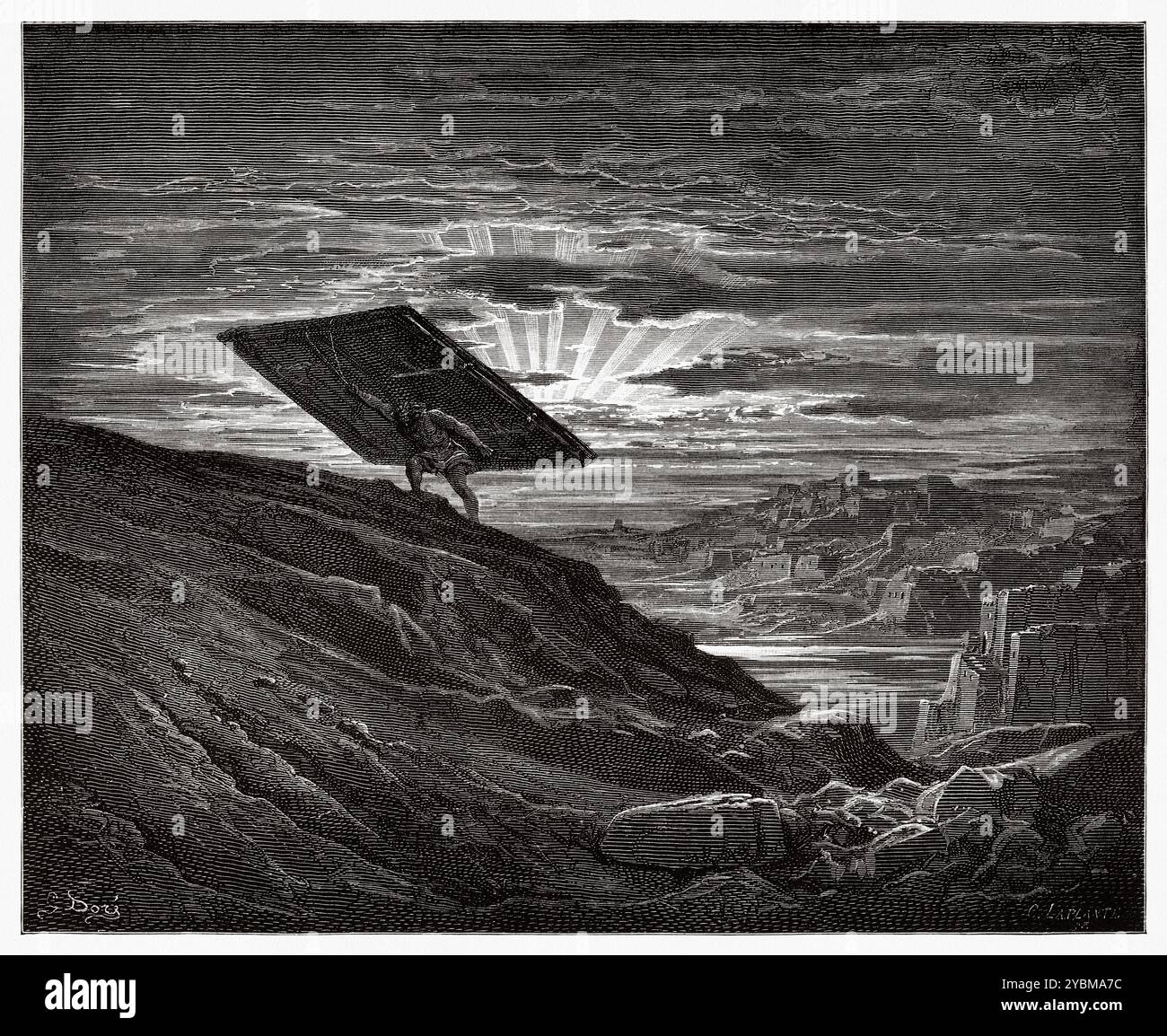 Samson carries the Gates of Gaza. Old Testament. Antique bible ...