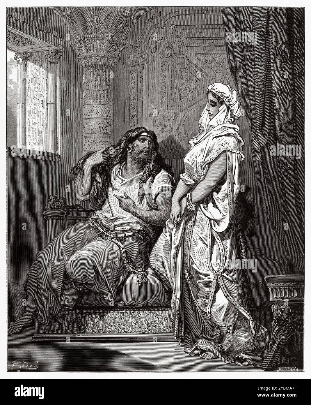 Samson and Delilah (Book of Judges Chapter 16) Old Testament. Antique ...