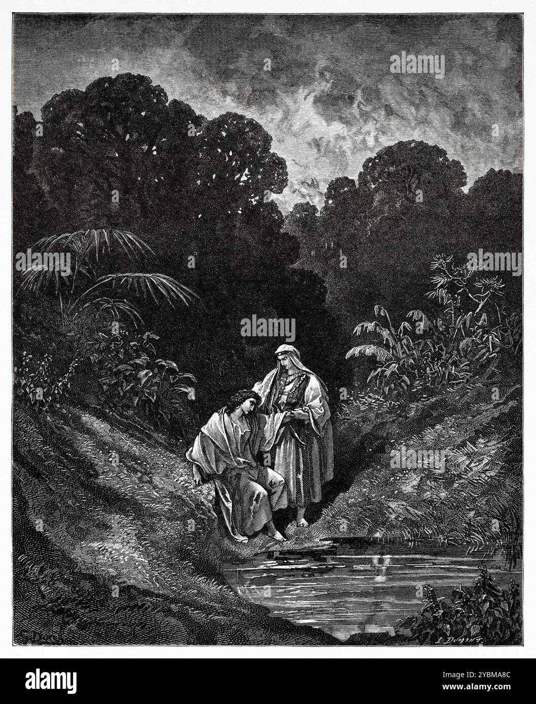 David and Jonathan (Samuel 20:42) Old Testament. Antique bible ...