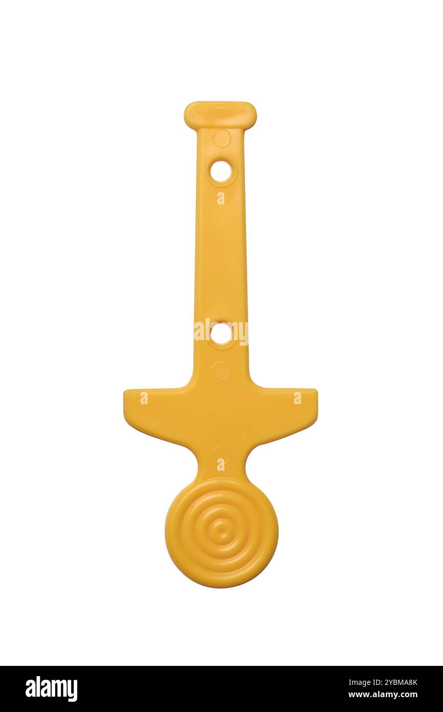 yellow plastic ice cream stick isolated white background, utensils for ...