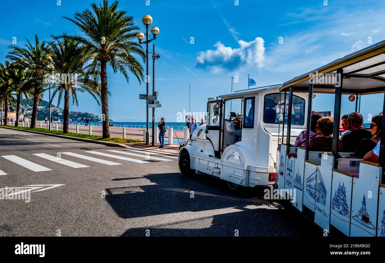 Tourist road train on the Prom des Anglais, Nice, France Stock Photo ...