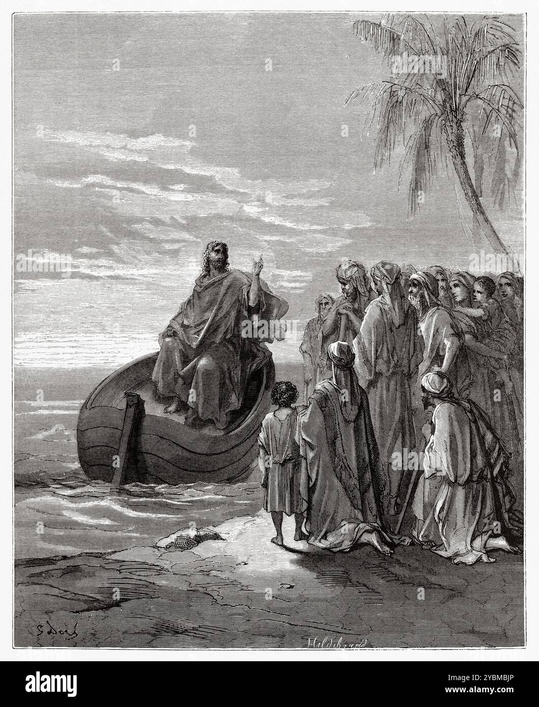 Jesus preaching in a ship by the Sea of Galilee (Luke 5:3) New ...