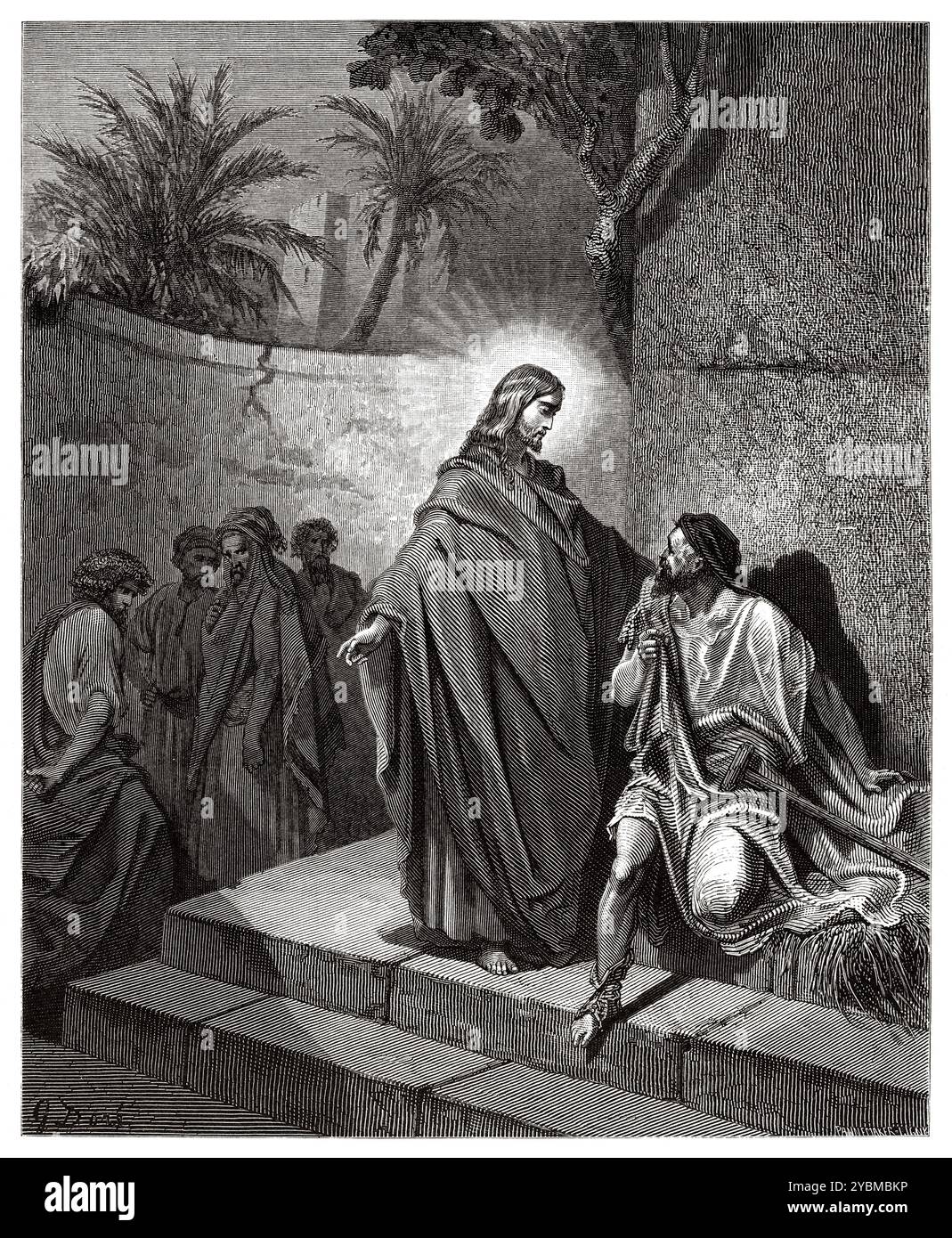 Jesus Heals a Paralytic. New Testament. Antique bible illustration by ...