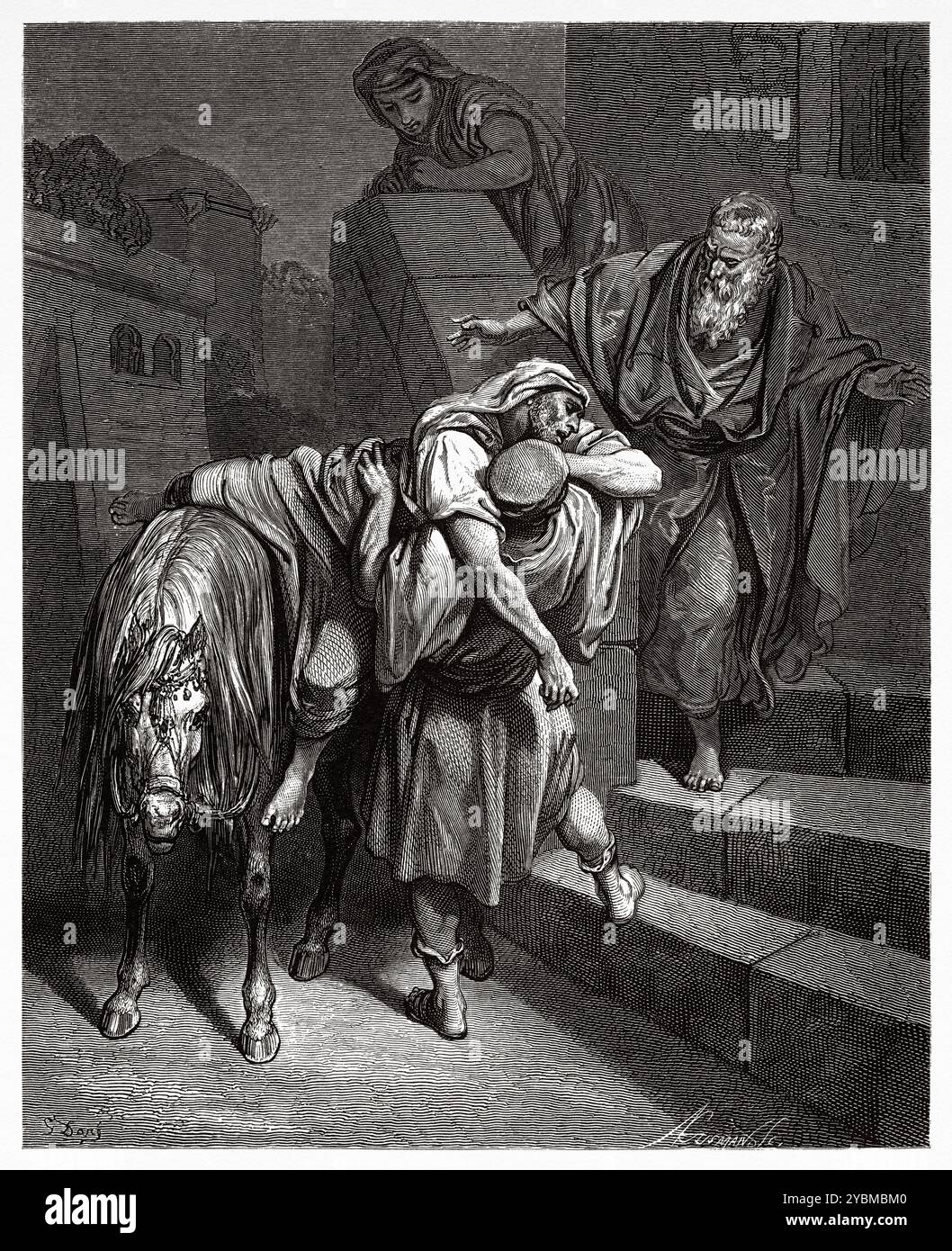 The Good Samaritan brings the injured man to the inn (Luke 10:34) New ...