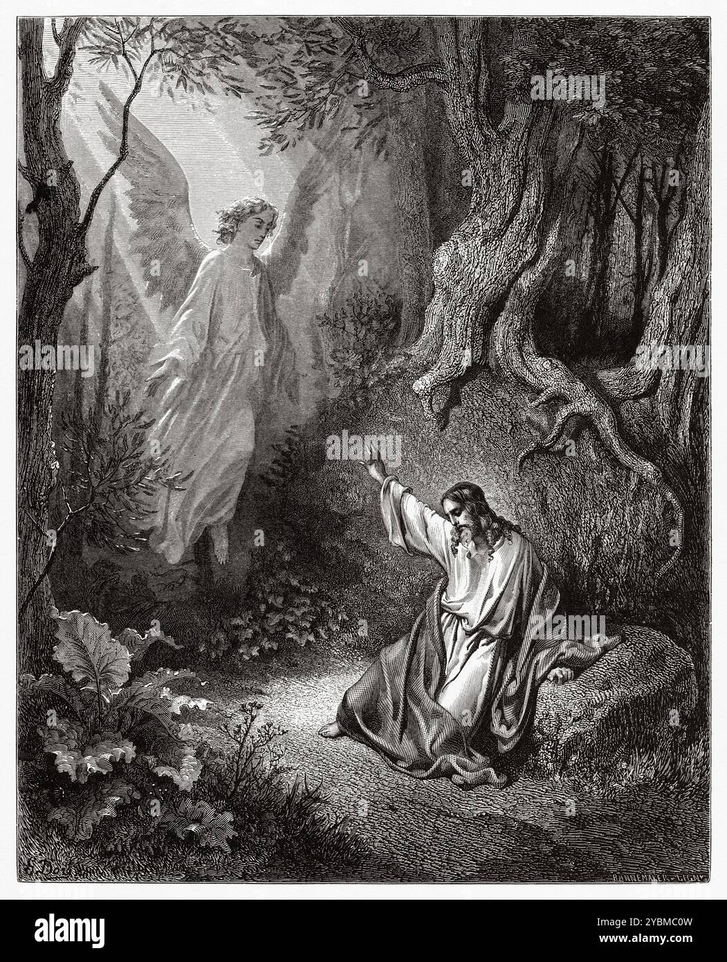 Mount of Olives. Jesus meets an angel in the garden of Gethsemane in ...