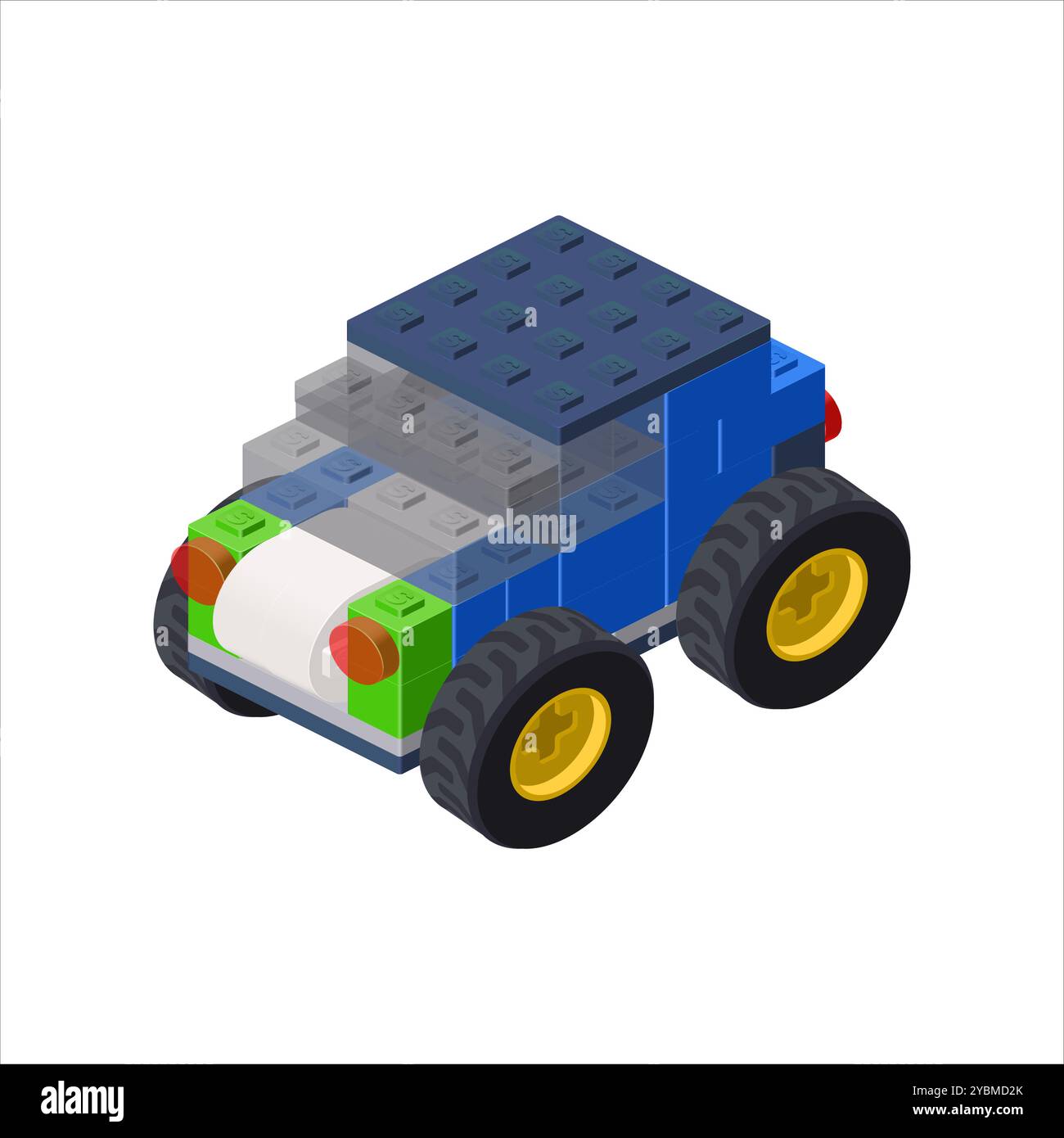 Isometric car assembled from plastic blocks. Vector illustration Stock ...