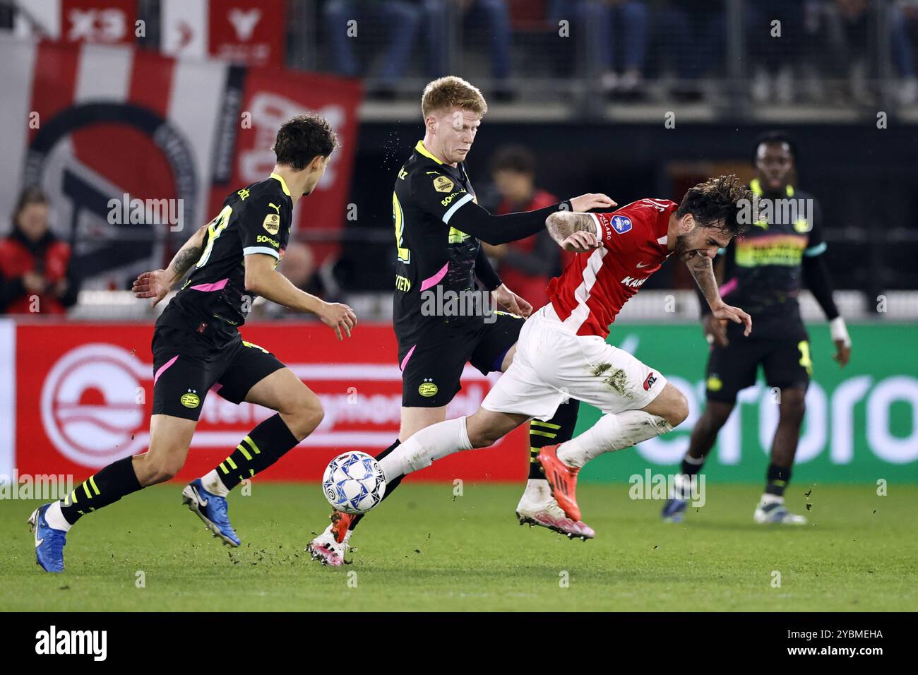 ALKMAAR - (l-r) Olivier Boscagli of PSV Eindhoven, Jerdy Schouten of PSV Eindhoven, Troy Parrott ...