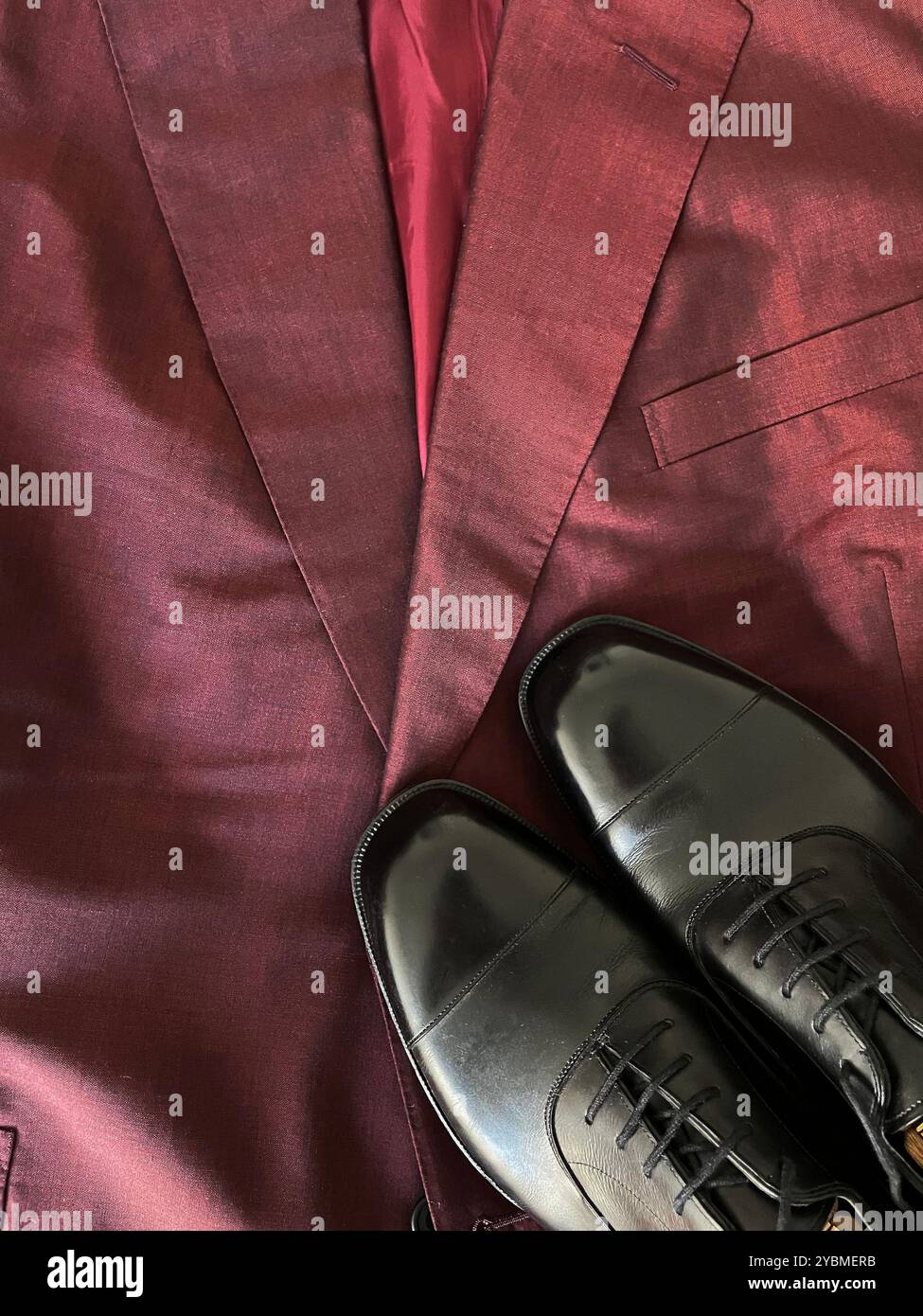 Premium British Handmade Black Bespoke Shoes with Burgundy Bespoke suit ...