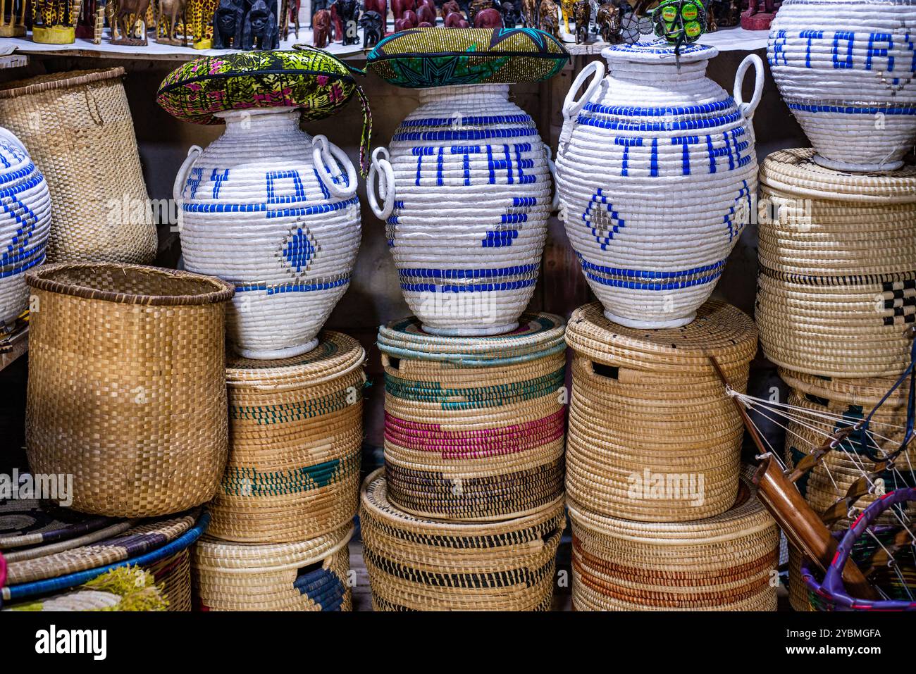Baskets at East African art Village in Kampala Stock Photo - Alamy