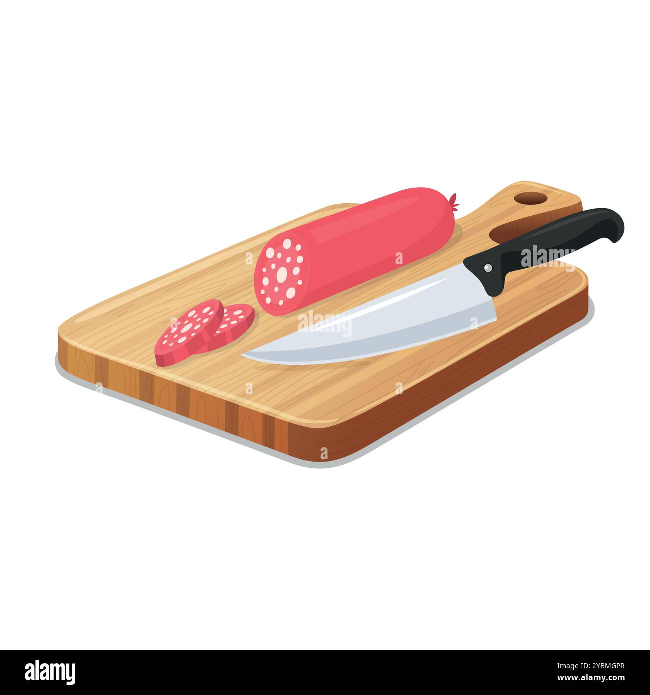 Vector Flat Cutting Board with Sliced Sausage and Chefs Knife. Colorful ...