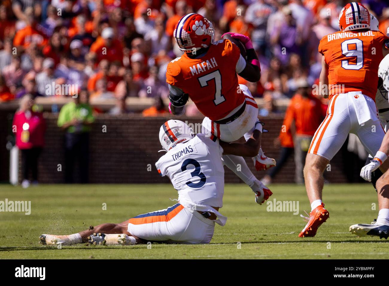 October 19, 2024: Clemson Tigers running back Phil Mafah (7) is flipped ...