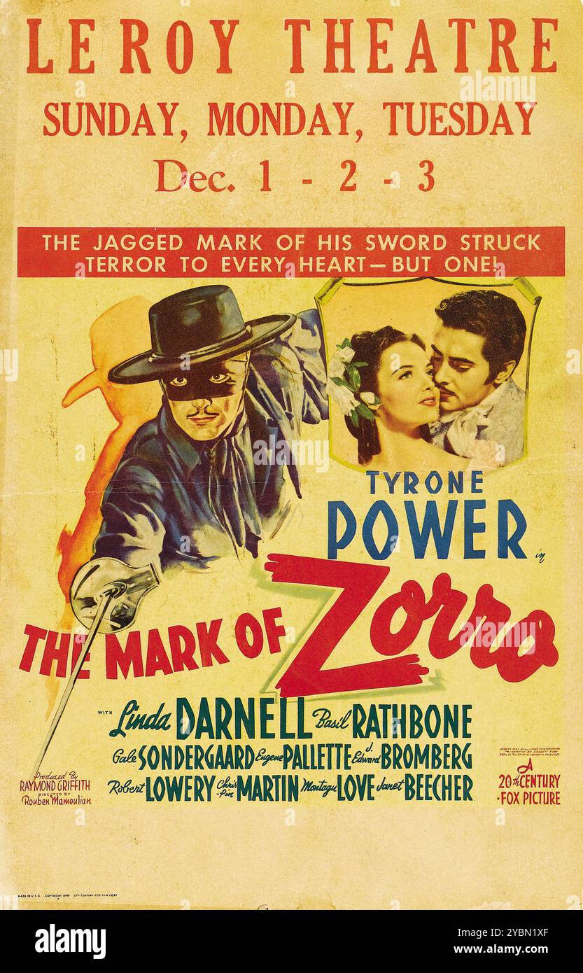 The Mark of Zorro (20th Century Fox, 1940) old window card poster ...