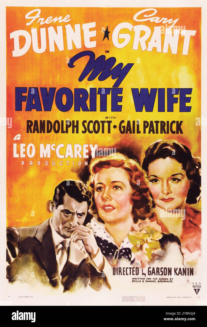 Vintage movie poster for the film My Favorite Wife (1940), featuring ...