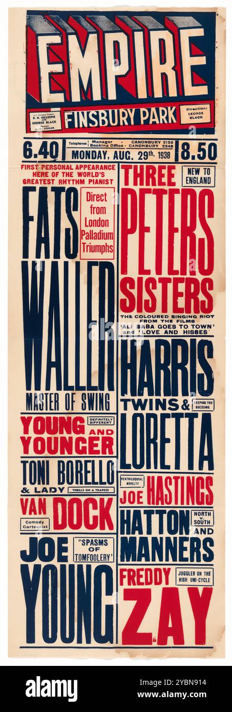 A poster for an appearance of "Fats" Waller in London at the Empire ...
