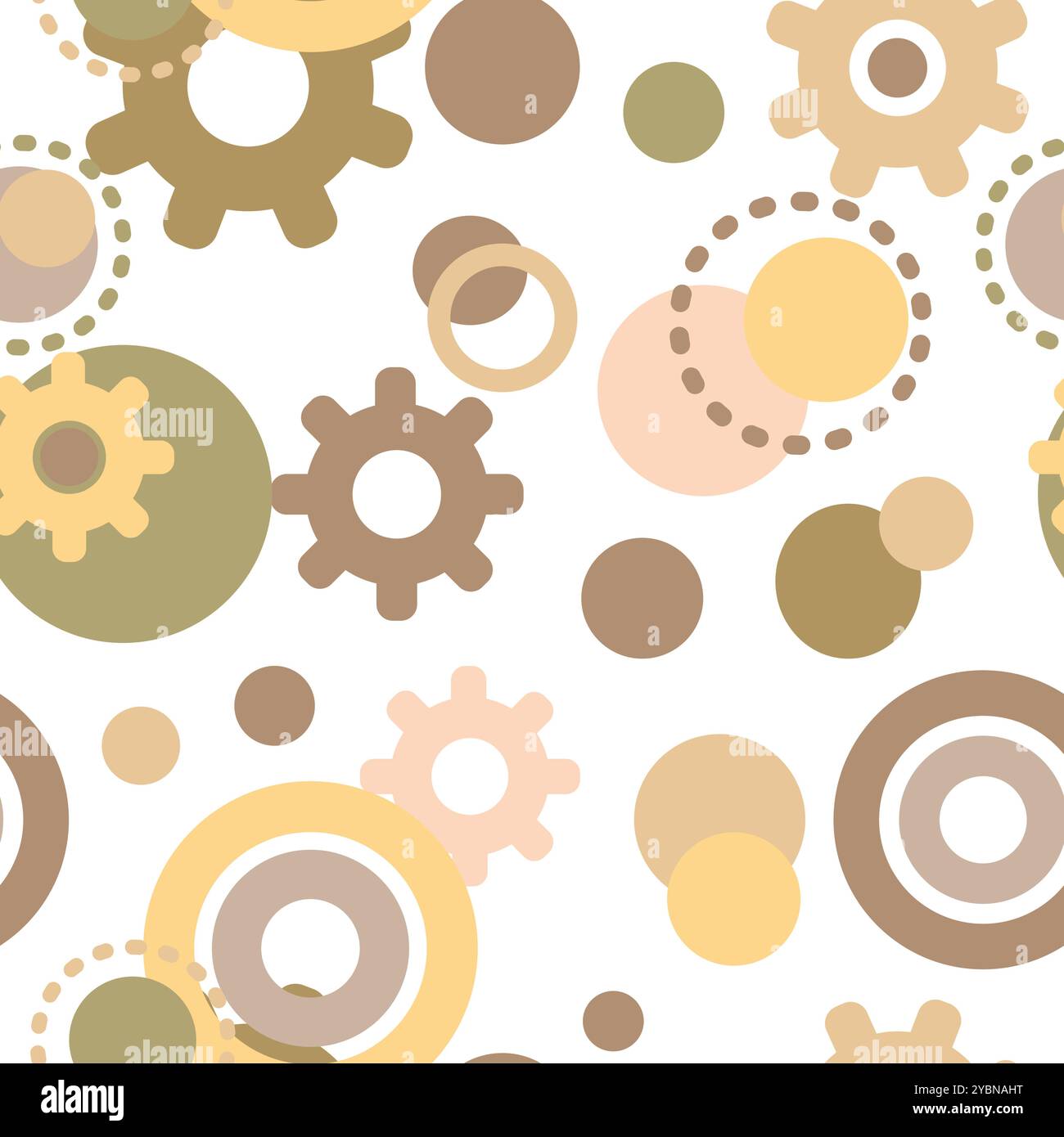 A seamless pattern featuring colorful gears and circles in soft hues ...