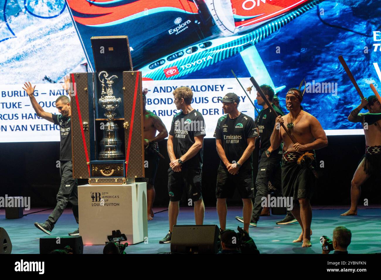 The winners of the America's Cup, Emirates Team New Zealand, receive ...