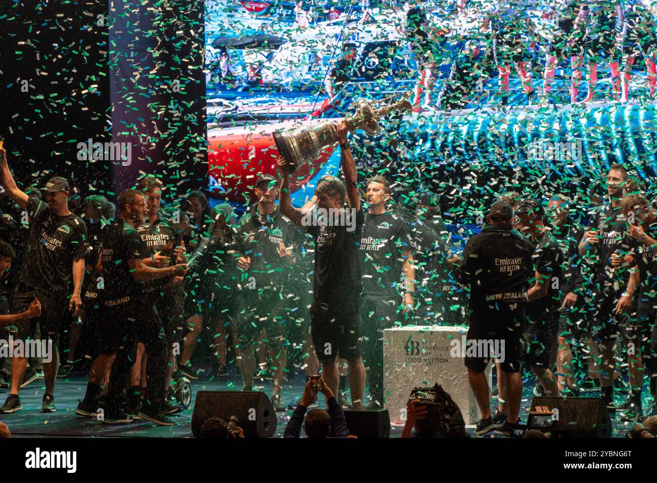 The winners of the America's Cup, Emirates Team New Zealand, receive ...