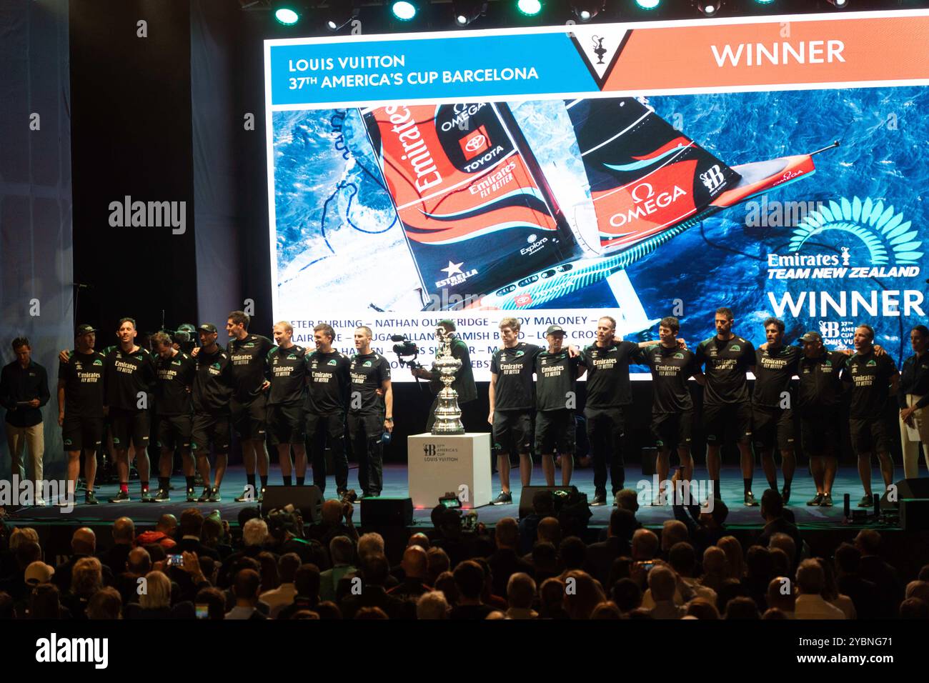 The winners of the America's Cup, Emirates Team New Zealand, receive ...