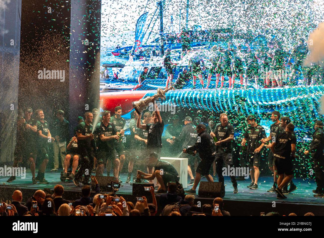 The winners of the America's Cup, Emirates Team New Zealand, receive ...