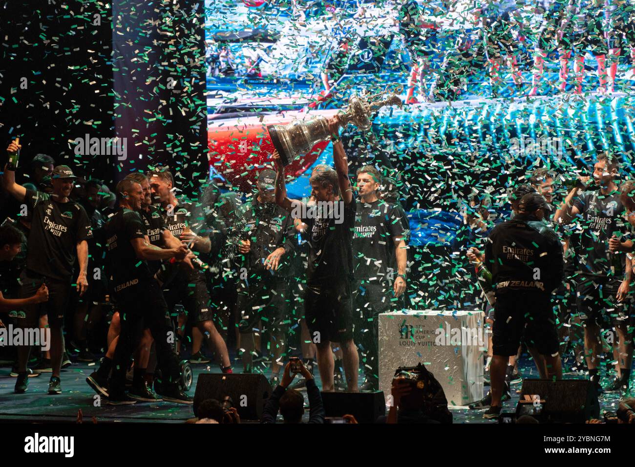 The winners of the America's Cup, Emirates Team New Zealand, receive ...